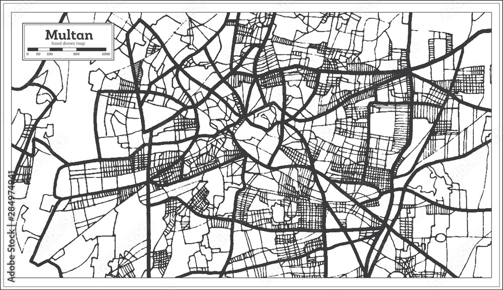 Multan Pakistan City Map in Retro Style in Black and White Color ...
