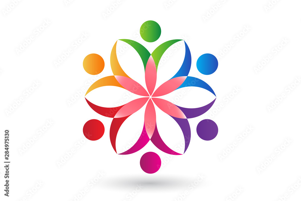 Logo teamwork flower people holding hands around web vector image Stock ...