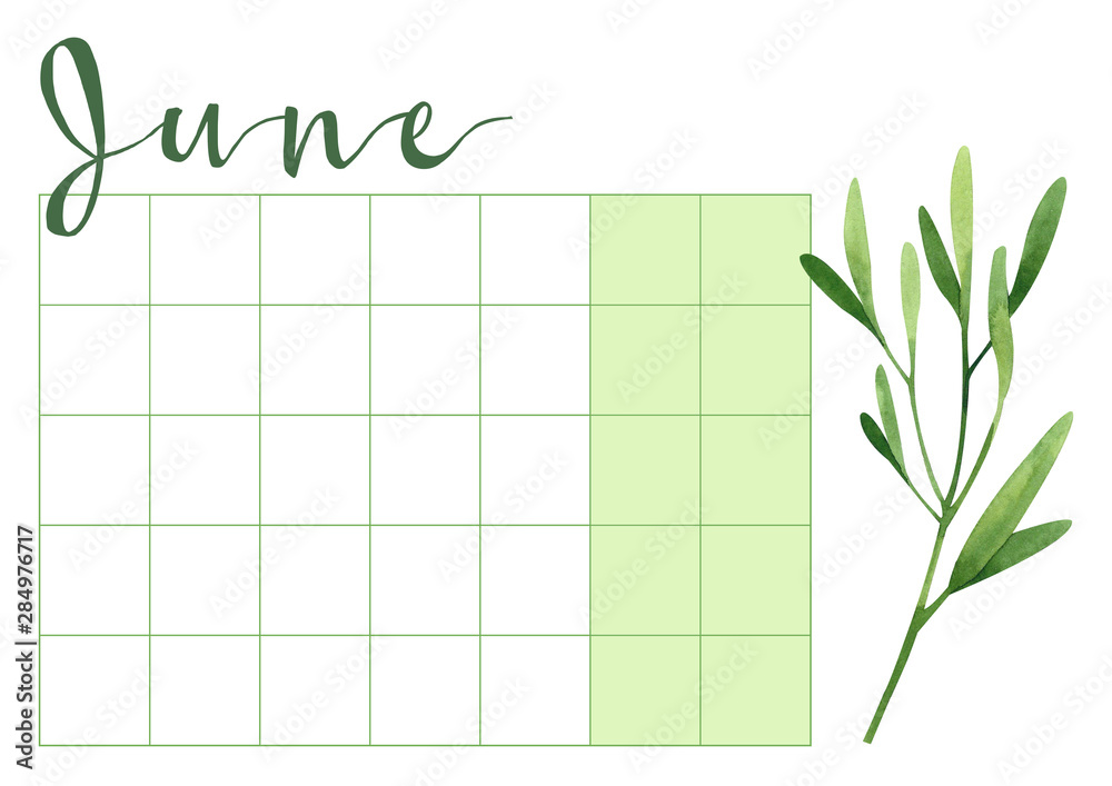 Universal Monthly Planner for June 2020. Week starts on Monday. Hand ...