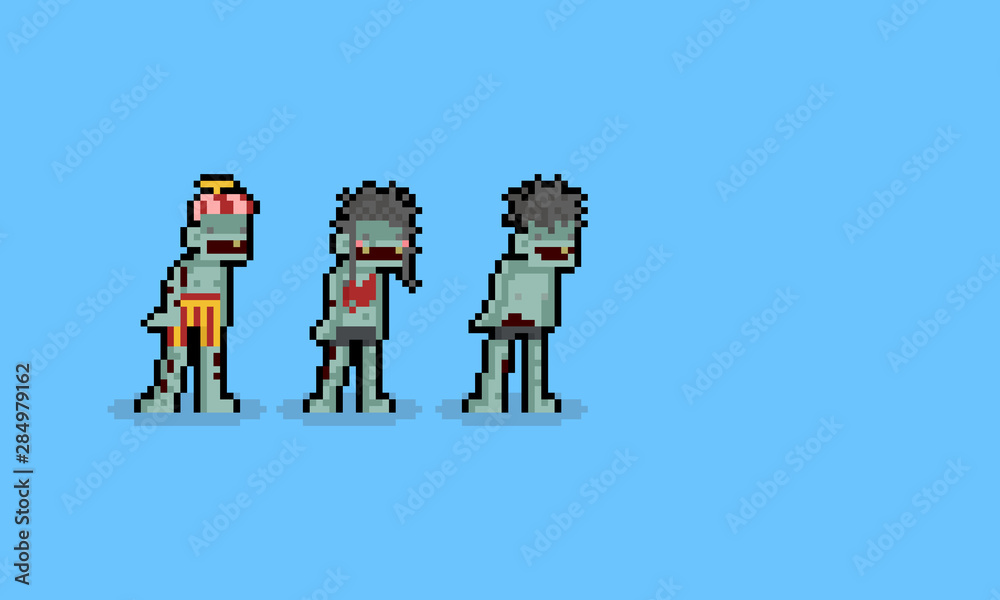 Pixel art cartoon zombie character set.8bit.haolloween. Stock Vector ...