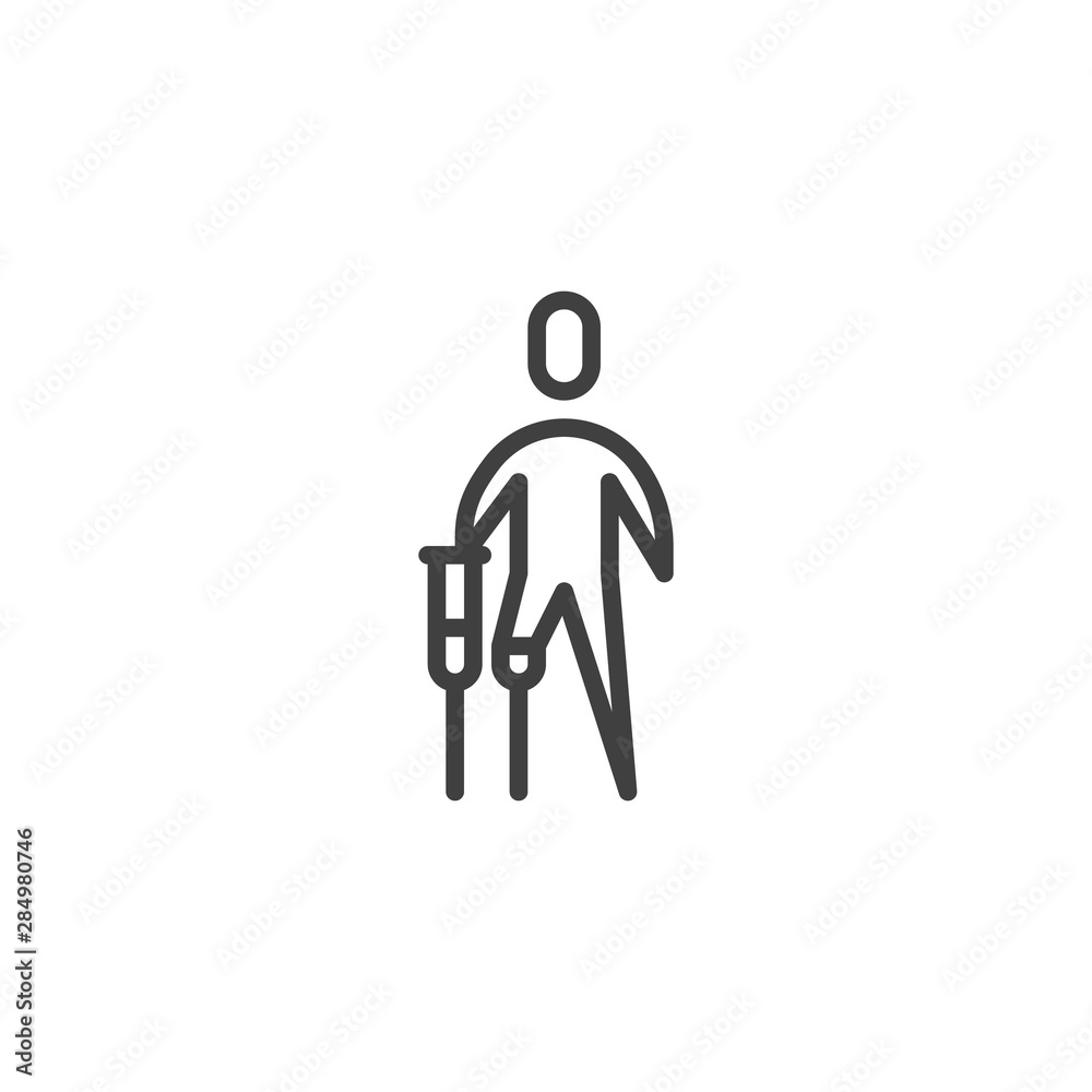 Disabled man with prosthetic leg line icon. linear style sign for ...
