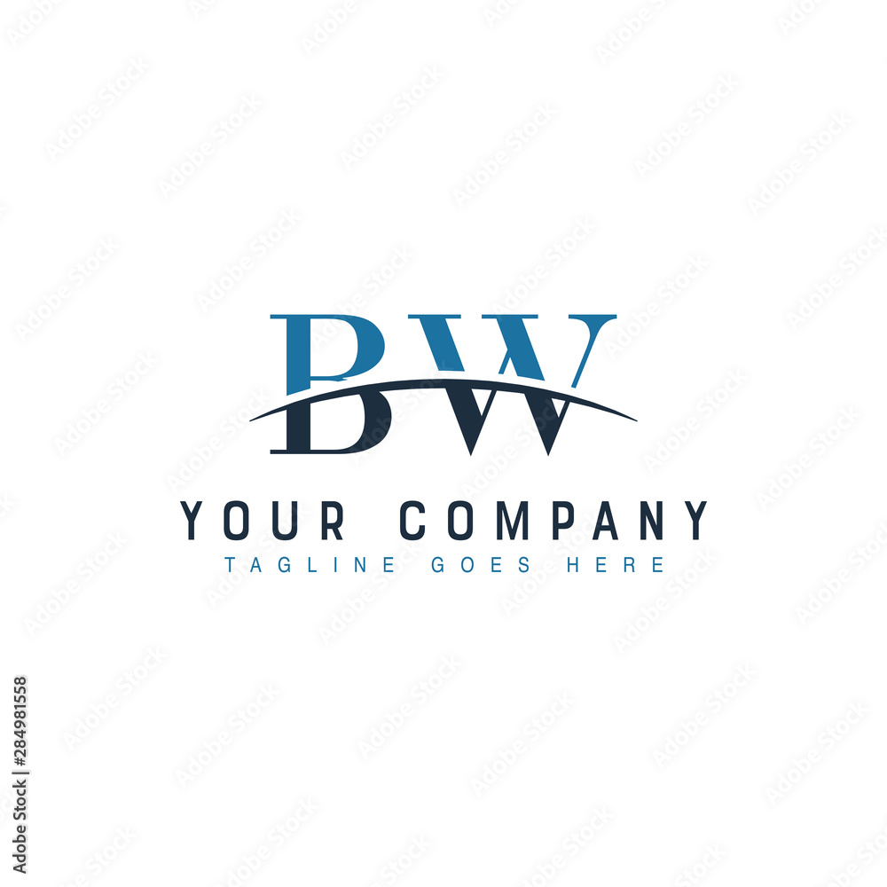 Initial letter BW, overlapping movement swoosh horizon logo company ...