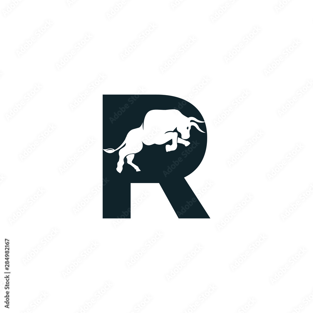 Bull letter R vector logo design. Simple animal letter R vector logo ...