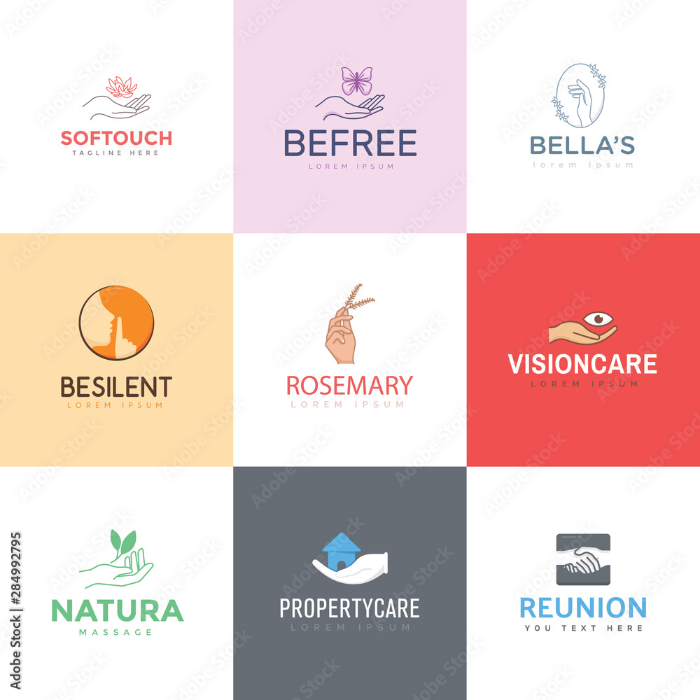 Hand Gesture Logos Flat Vectors Pack Stock Illustration | Adobe Stock