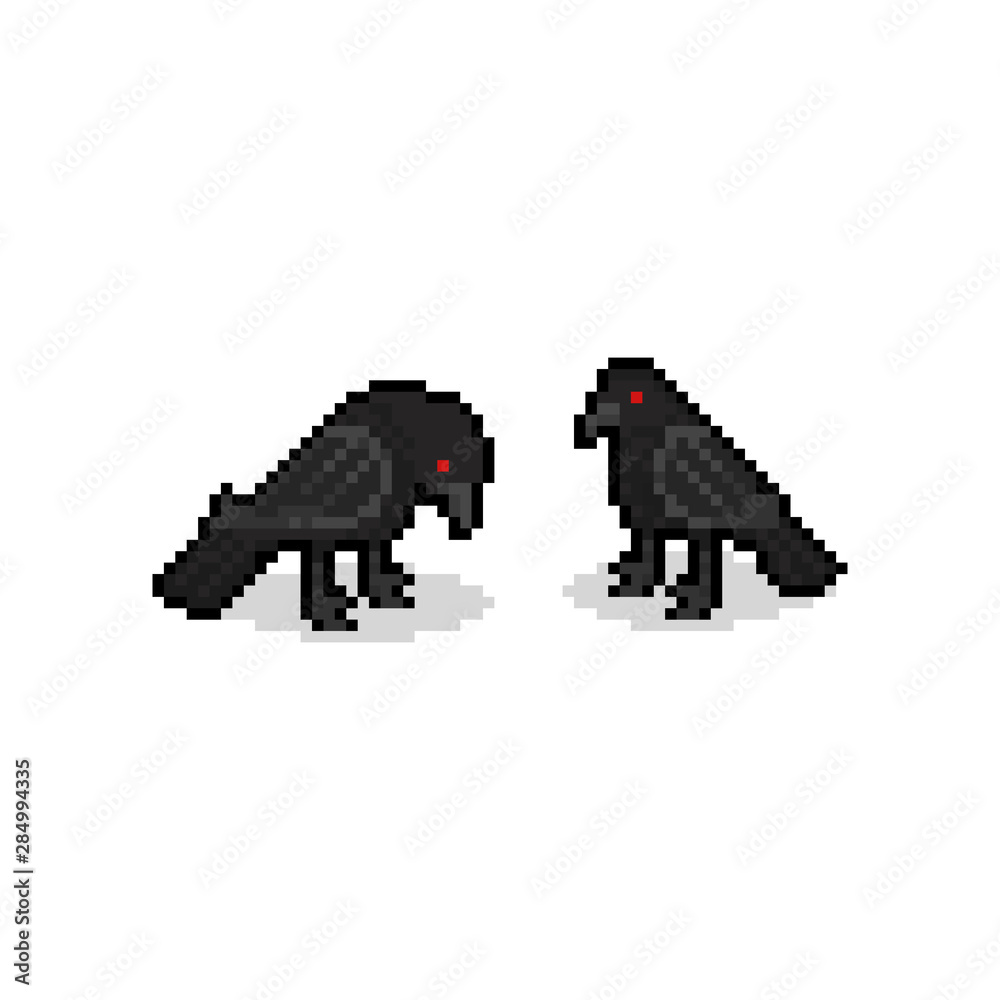 Pixel art cartoon crow characters.8bit.halloween. Stock Vector | Adobe ...