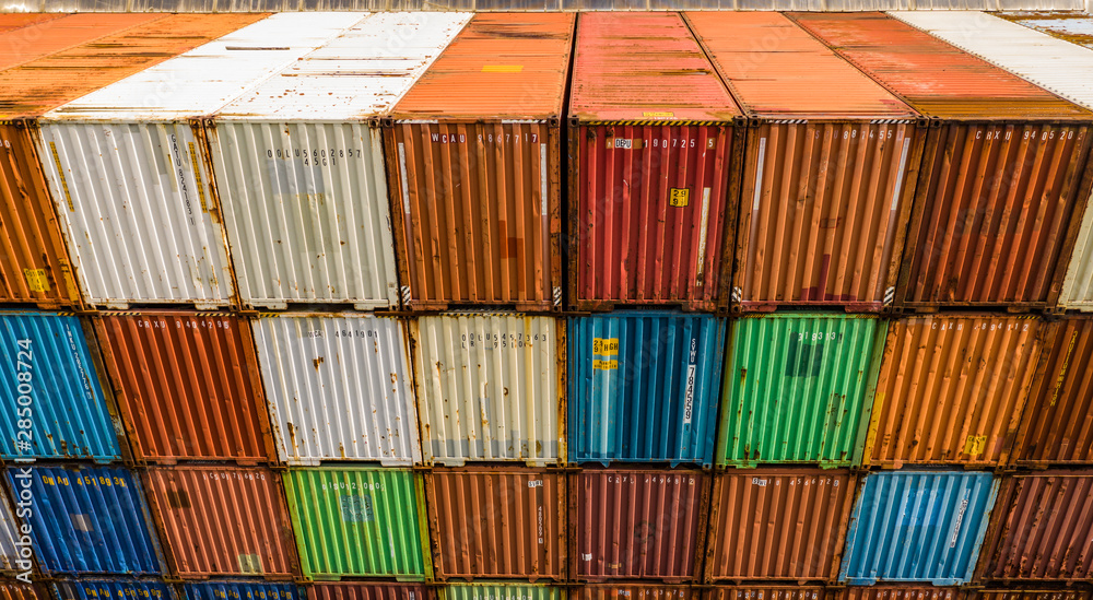 Handling stack of container shipping, Container shipping yard. Stock ...