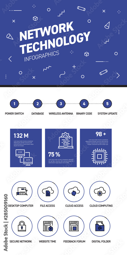 Linear and flat web design template of three pages with colored outline ...