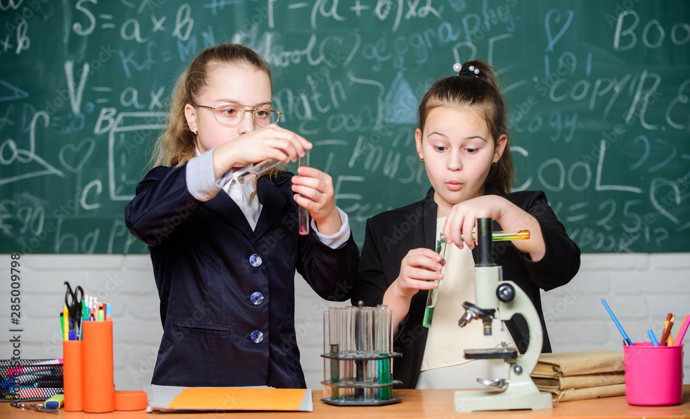 Gymnasium students with in depth study of natural sciences. Girls ...