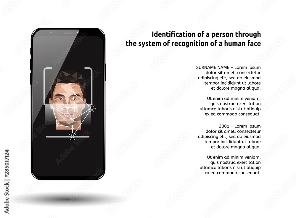 Smartphone with human head and scanning app on screen. Modern ...