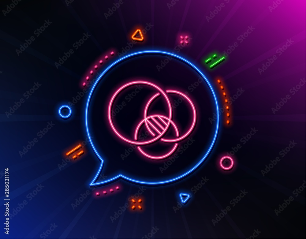 Euler diagram line icon. Neon laser lights. Eulerian circles sign ...