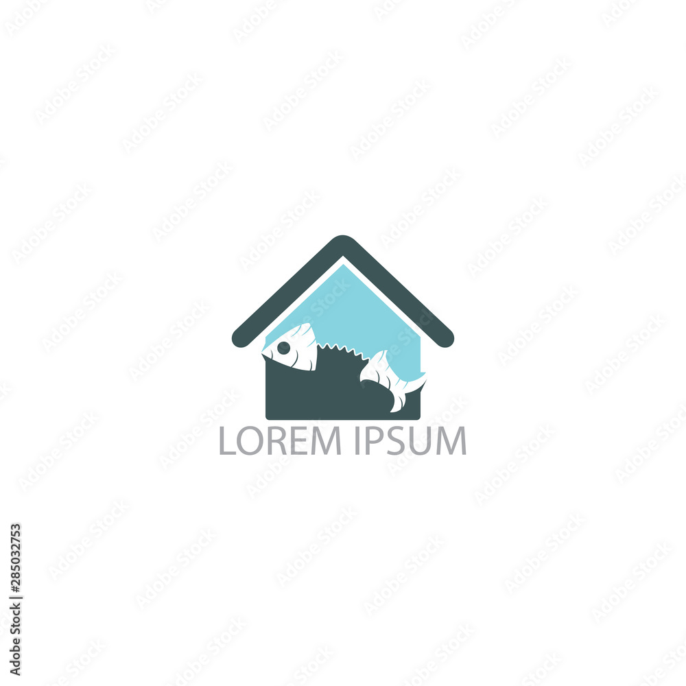 Fish house vector logo design. Fish bones and house icon simple sign ...