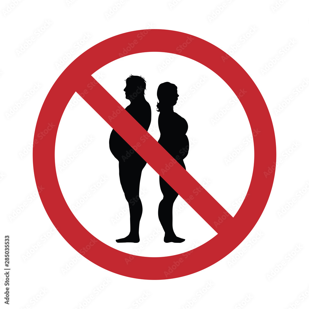 Vector silhouette no obesity mark on white background. Symbol of fat ...