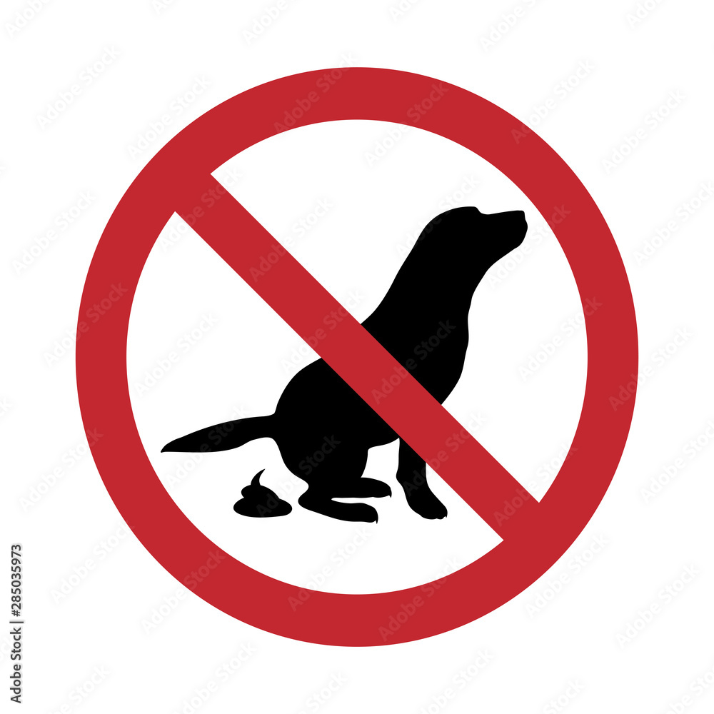 Vector silhouette no dog poop mark on white background. Symbol of stop ...