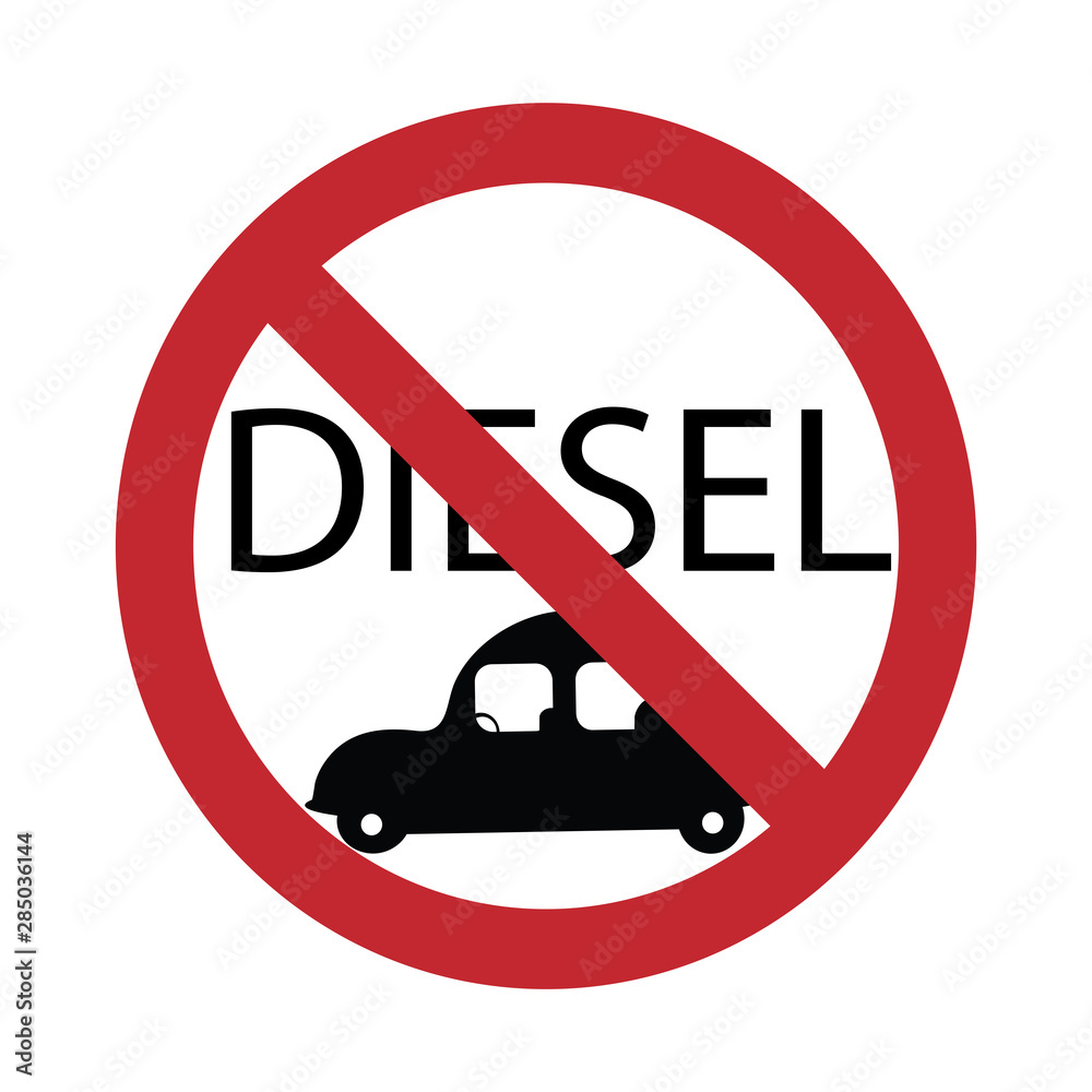 Vector silhouette no diesel cars access mark on white background ...