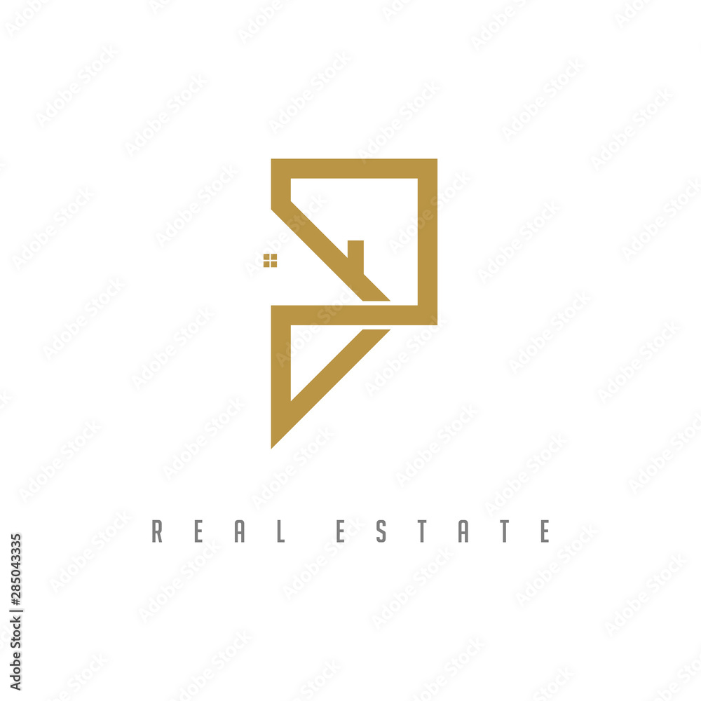 Real estate logo in the form of the letter P and the roof of the house ...