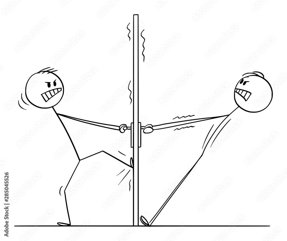 Vector cartoon stick figure drawing conceptual illustration of two ...