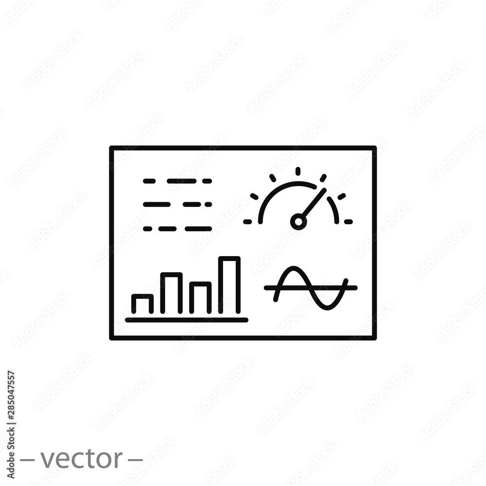 dashboard icon, kpi widget, performance data indicator, thin line ...