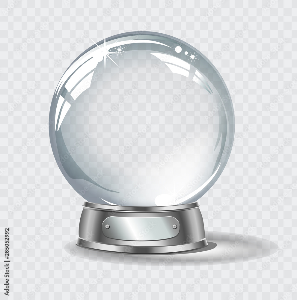 Vector realistic transparent snow globe on a light abstract background ...