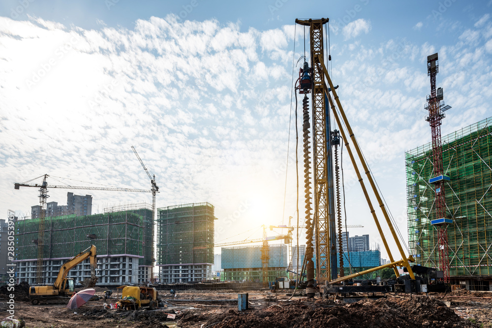 Spiral pile driver on construction site Stock Photo | Adobe Stock
