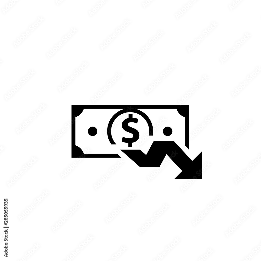 Reduce costs icon. Dollar banknote. Clipart image isolated on white ...