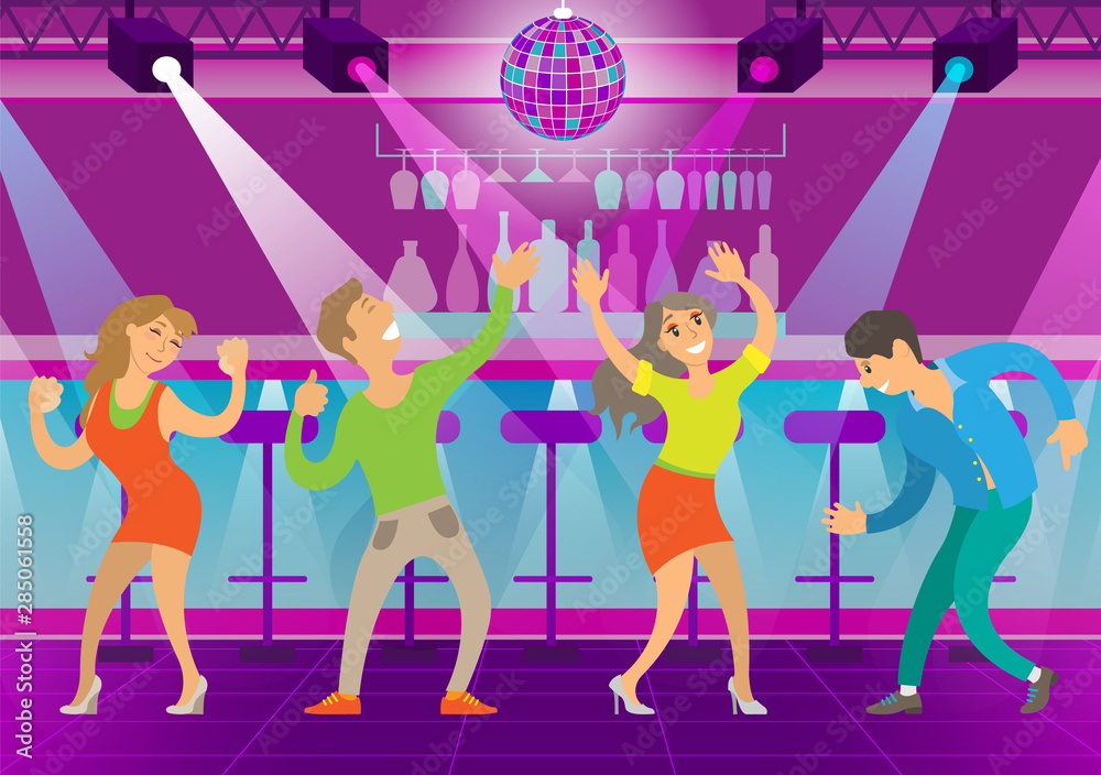 Woman and man dancing in club vector, nightlife of characters clubbing ...