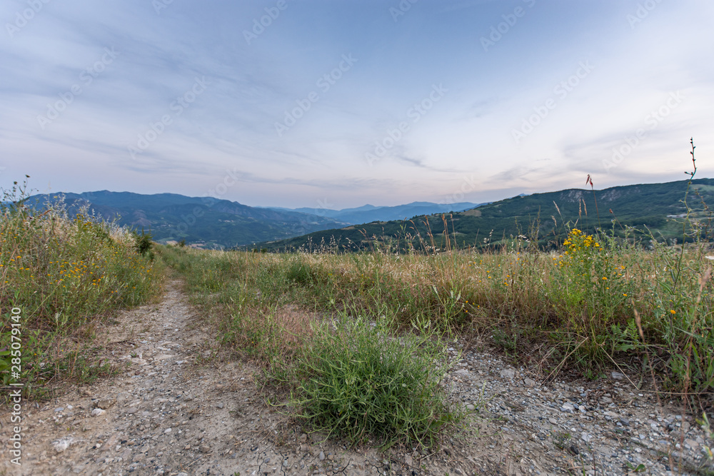Magnificent panorama of the high Trebbia valley, Pietra Parcellara, val ...