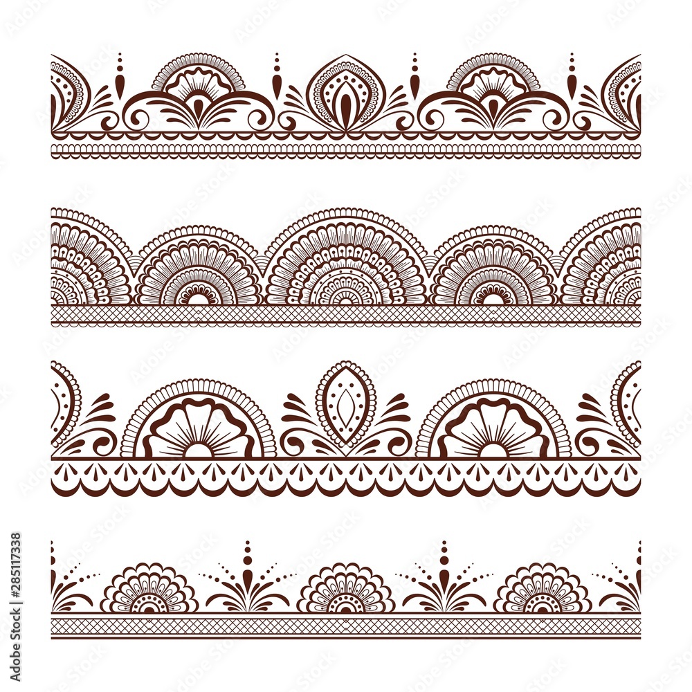 Collection seamless border with floral ornament mehendi style ...