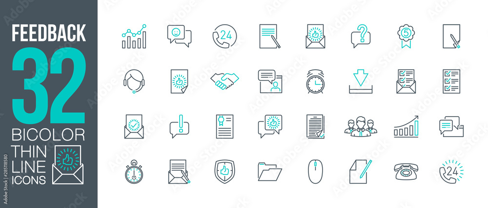 Review of consumer feedback outline flat icons set. Thin line design ...