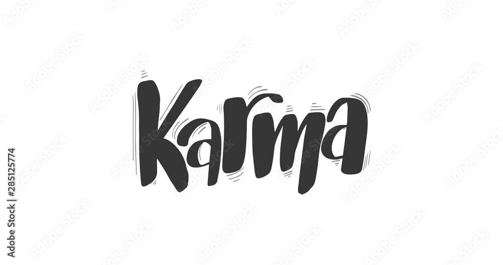 Animated hand drawn lettering text Karma white background. Moving rough ...