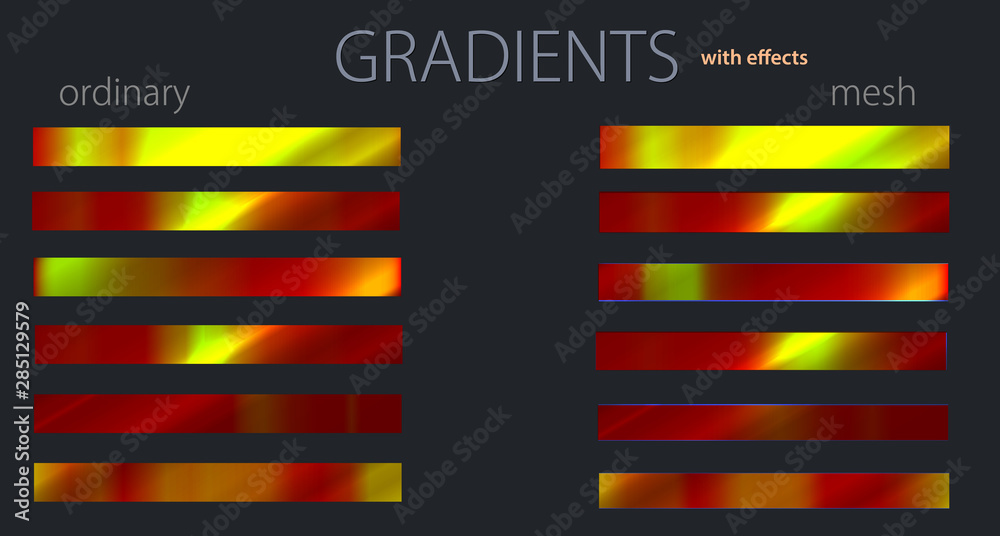 Green and red gradients with effects. Set or palette. Mesh and regular ...