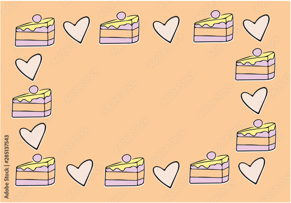 Cute cake hand drawn frame. Template for planners, check lists ...