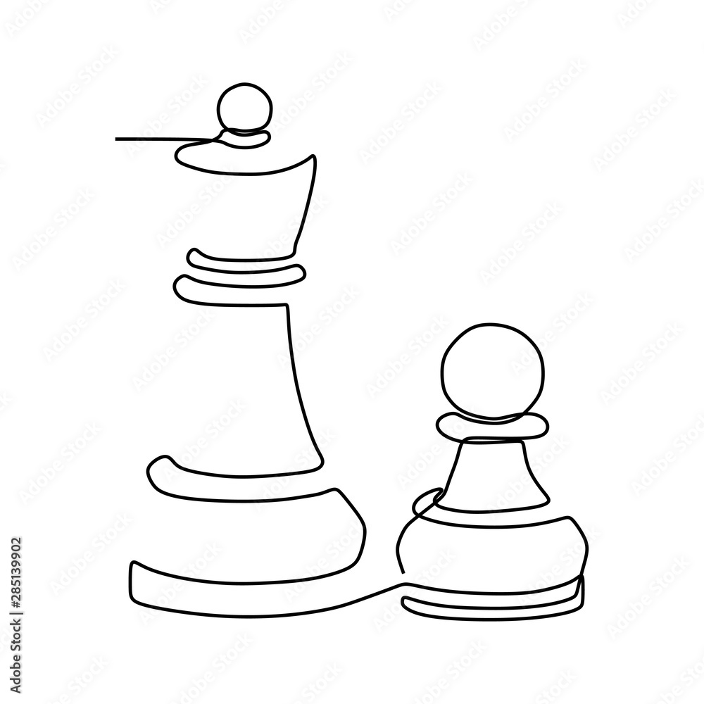 Continuous one line drawing of chess pieces minimalist design isolated ...