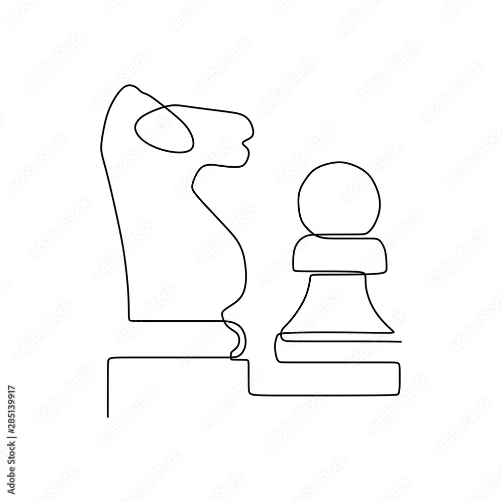 Continuous one line drawing of chess pieces minimalist design isolated ...