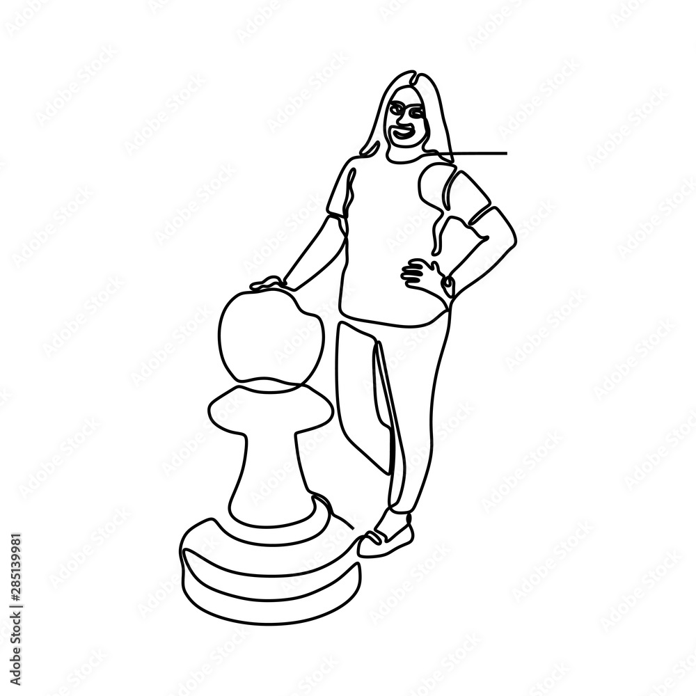 Continuous one line drawing of chess pieces minimalist design isolated ...