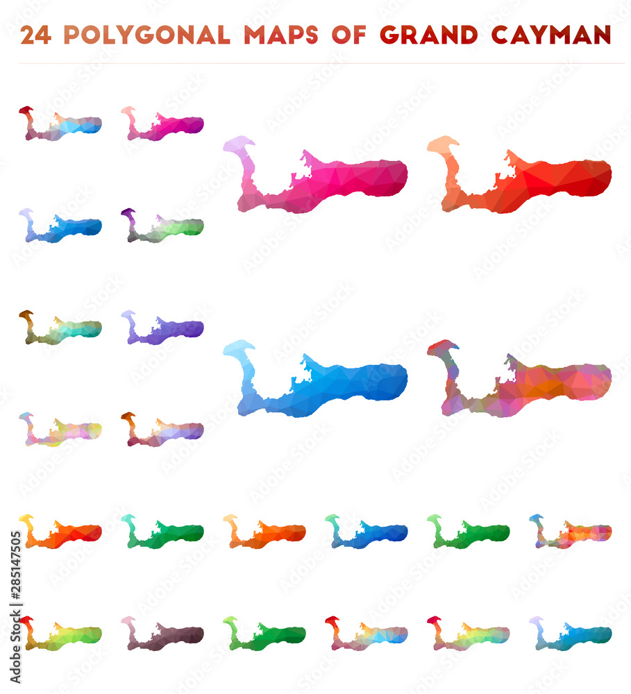 Set of vector polygonal maps of Grand Cayman. Bright gradient map of ...