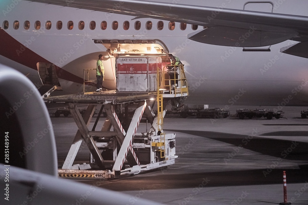 DUBAI, UNITED ARAB EMIRATES - SEPTEMBER 6, 2018: Emirates Boeing 777 ...