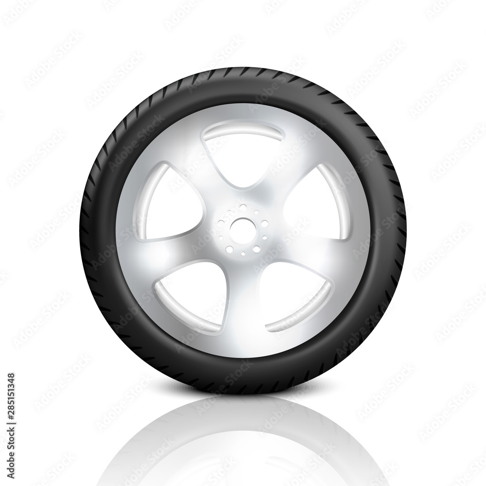 Vector 3d Realistic Render Car Wheel Icon Closeup Isolated on White ...