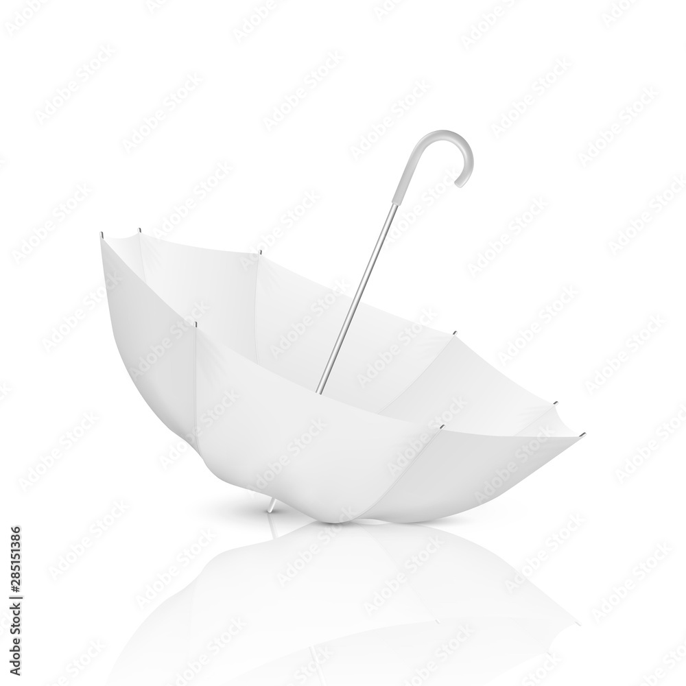 Vector 3d Realistic Render White Blank Umbrella Icon Upside Down Closeup Isolated on White ...
