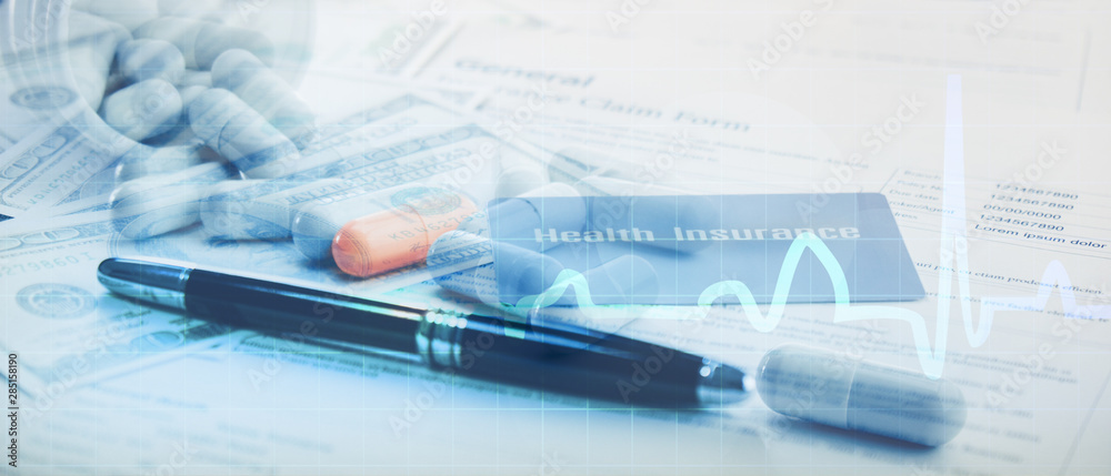 double exposure background of health insurance card on insurance claim ...