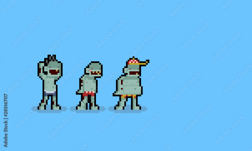 Pixel art cartoon ugly zombie characters.8bit.halloween. Stock Vector ...