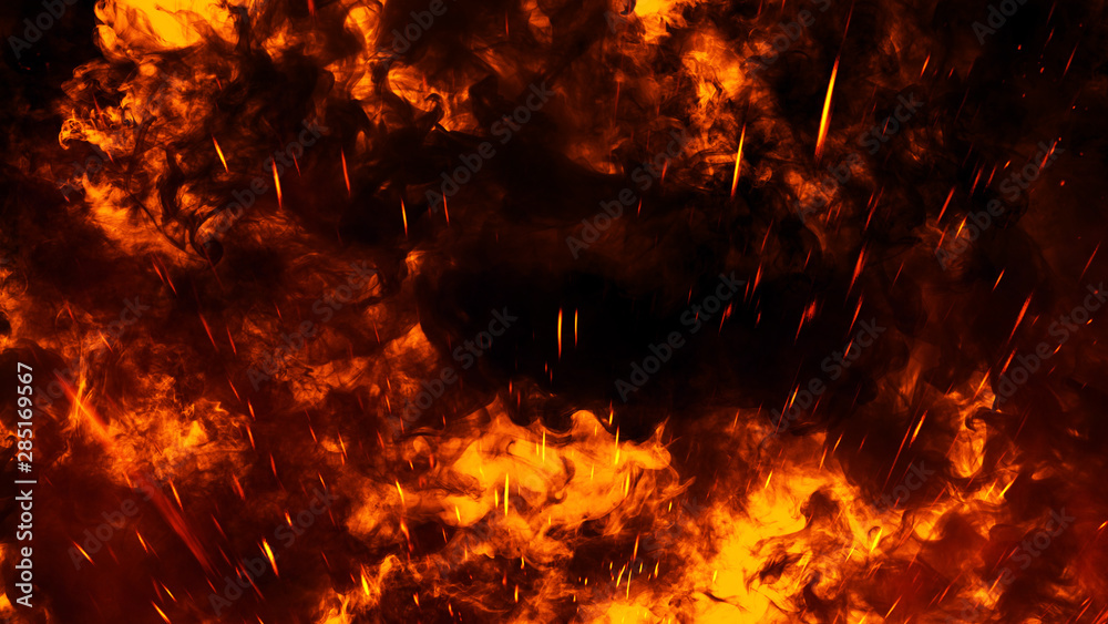 Realistic isolated fire effect for decoration and covering on black ...