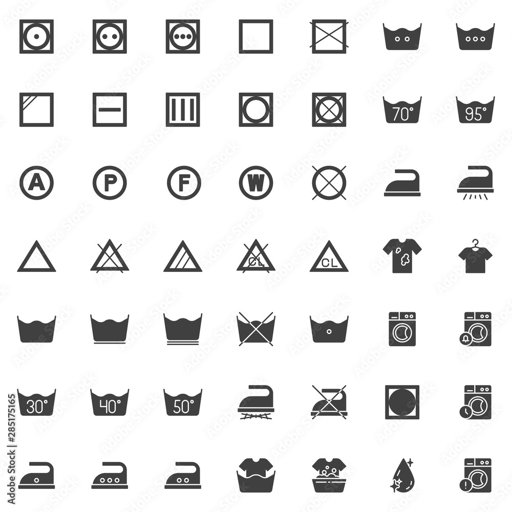 Laundry instruction vector icons set, modern solid symbol collection ...