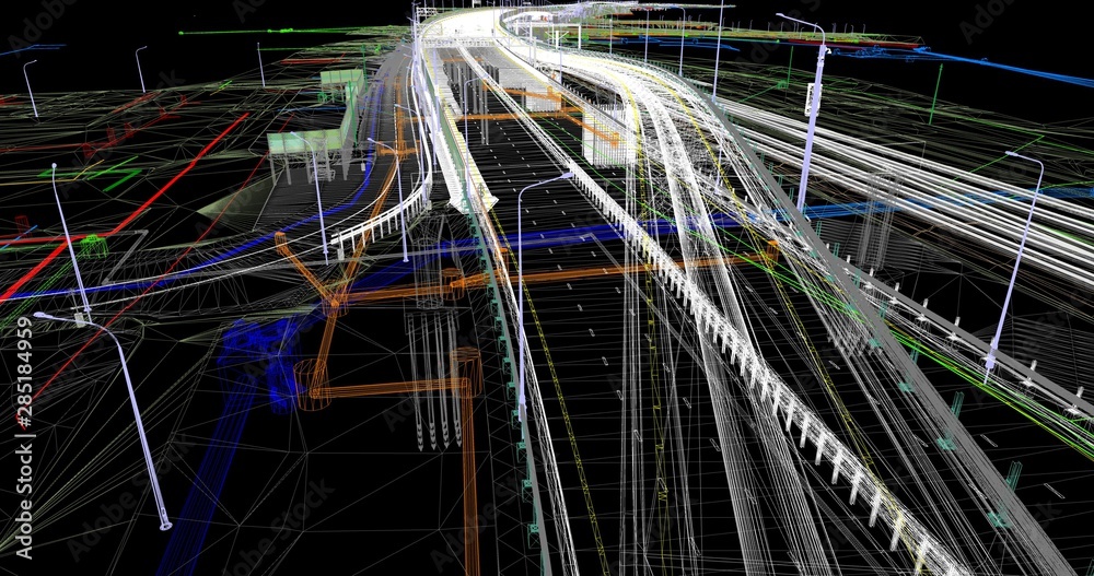 The BIM model of the object of transport infrastructure of wireframe ...