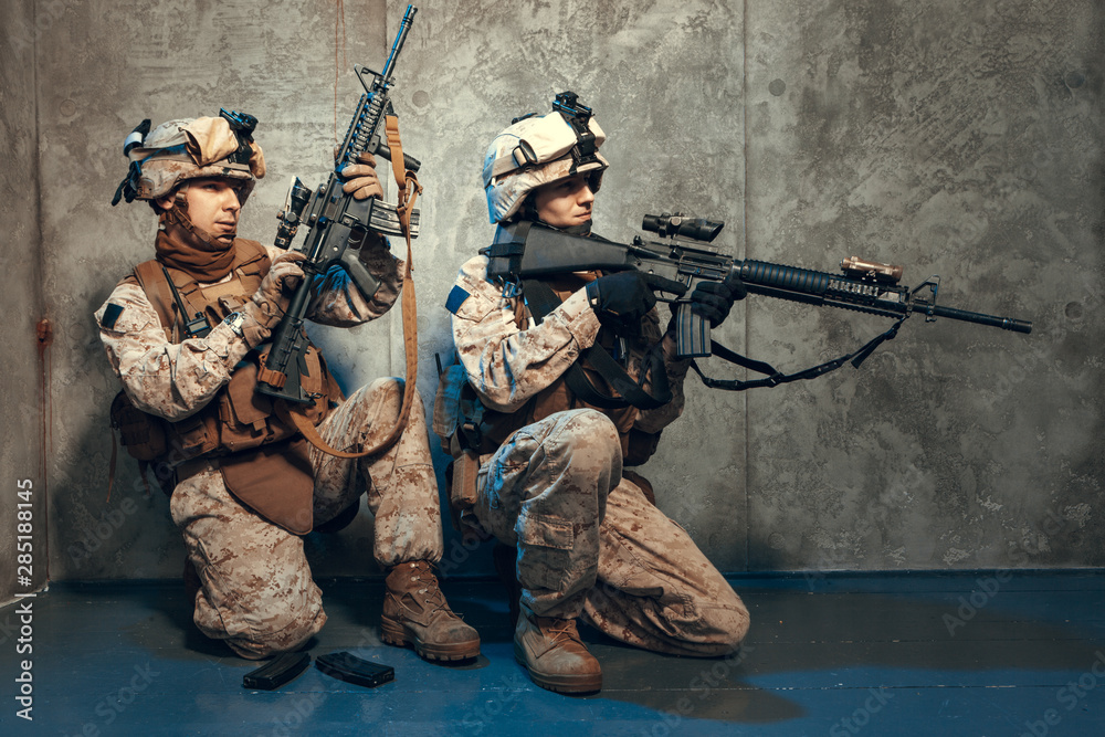 US special operations forces fighters armed with assault rifle, in ...