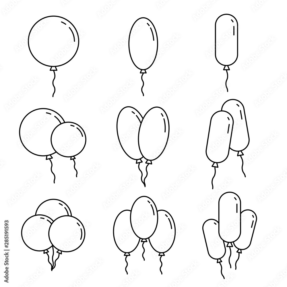 Set Of Outline Baloons And Balloon Bunches Decorative Illustration For Set Of Outline Baloons And Balloon Bunches Decorative Illustration For