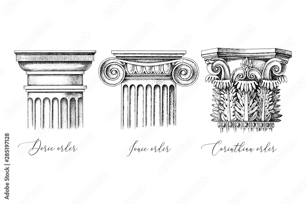 Architectural orders. 3 types of classical capitals - doric, ionic and corinthian Stock Vector ...