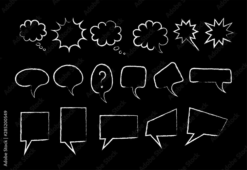 Speech bubble chalk marker set vector illustration. White color chalked ...