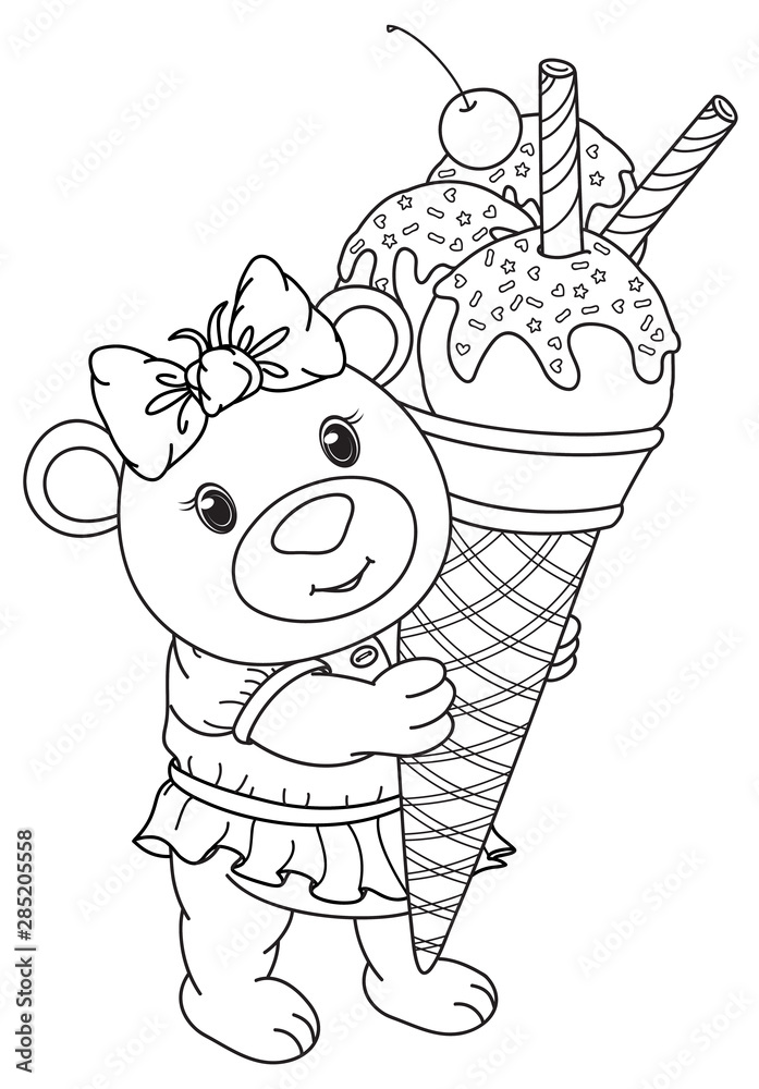 Vector cute bear cartoon holding ice cream, black silhouette for ...