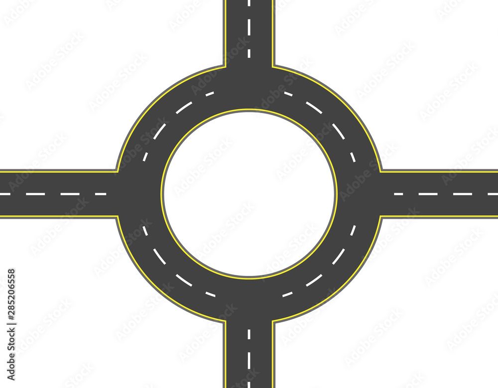 Road, highway, roundabout top view. Two-lane roads with the same ...