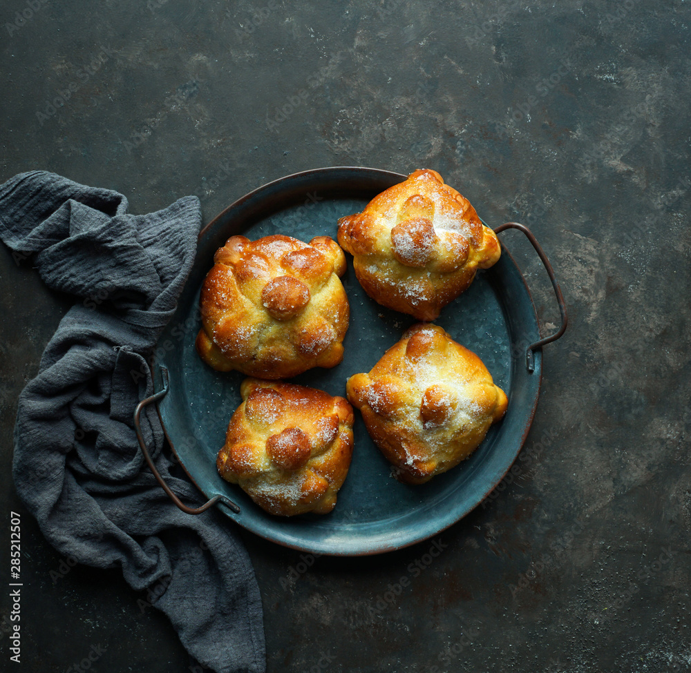 Pan de muerto or bread of the dead, also called pan de los muertos in ...